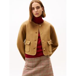Kurzjacke Tommy Hilfiger "DF WOOL BLEND REG LADY JACKET", Damen, Gr. 46, gr&uuml;n (desert khaki), Web, Obermaterial: 60% Wolle, 40% Polyester, unifarben, h&uuml;ftlang, Rundhals, Jacken Kurzjacke, mit Wolle