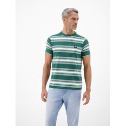 T-Shirt Lerros "T-Shirt im Streifenlook mit O-Neck", Herren, Gr. M, soft teal, 100% Baumwolle, Rundhals, Shirts T-Shirt
