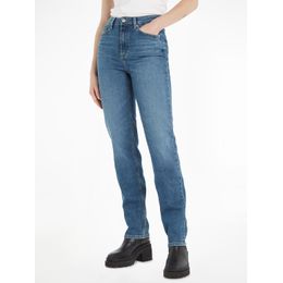 Straight-Jeans Tommy Hilfiger, Damen, Gr. 25, L&auml;nge 32, blau (mid blau1), Denim/Jeans, Obermaterial: 99% Baumwolle, 1% Elasthan, unifarben, regular fit kn&ouml;chellang, Jeans Straight-Jeans, in blauer Waschung