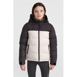 O`Neill Steppjacke O'NEILL "O'RIGINALS PUFFER JACKET", M&auml;dchen, Gr. 176 (170), schwarz-wei&szlig; (atmosphere colour block), Softshell, Obermaterial: 100% Polyester, unifarben mit Farbeinsatz, hoch geschlossener Ausschnitt, eingesetzt eingefasste Kante mit verstellbarem Klettverschluss, Jacken Steppjacke