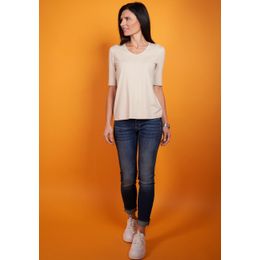 V-Shirt Seidel Moden, Damen, Gr. 34, beige, Jersey, Obermaterial: 95% Viskose, 5% Elasthan, figurumspielend h&uuml;ftlang, V-Ausschnitt, eingesetzt abgesteppt, Shirts V-Shirt, mit Halbarm aus softem Material, MADE IN GERMANY
