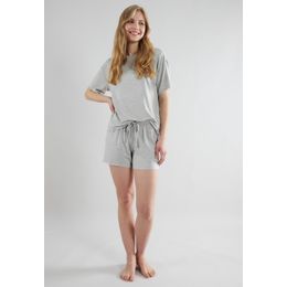 Shorty Tom Tailor, Damen, Gr. 46, grau, mittel, melange, Single Jersey, Obermaterial: 95% Viskose, 5% Elasthan, Homewear-Sets Shorty