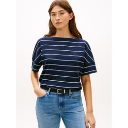 Kurzarmshirt Tommy Hilfiger "MDRN CODY SS SLV C-NK TEE", Damen, Gr. L (42/44), fine stp schwarz night, ecru, Single Jersey, Obermaterial: 100% Baumwolle, gestreift, gerade h&uuml;ftlang, Rundhals, Shirts Kurzarmshirt, mit dezenter Logo-Stickerei, Relaxed Fit