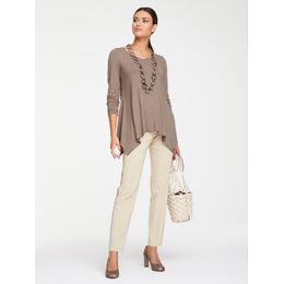Longshirt Heine "Longshirt", Damen, Gr. 40, grau (taupe), 95% Viskose, 5% Elasthan, unifarben, V-Ausschnitt, Shirts Longshirt