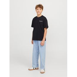 Jack & Jones Rundhalsshirt JACK & JONES JUNIOR "JJEBRADLEY GRAPHIC TEE SS O-NECK JNR", Jungen, Gr. 140, schwarz, Single Jersey, Obermaterial: 100% Baumwolle, bedruckt, relaxed fit normal, Rundhals, Shirts Rundhalsshirt