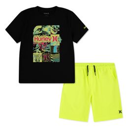 Shirt & Shorts Hurley "HRLB S/S TEE & MESH SHORT SET", Jungen, Gr. 116, volt, Obermaterial: 95% Polyester, 5% Elasthan. Obermaterial Hose: 100% Polyester, KOB Set-Artikel Shirt & Shorts, f&uuml;r Kinder, sportlicher Stil