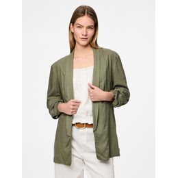 Longblazer Pieces "PCPIA BOSELLA BLAZER WVN NOOS", Damen, Gr. L, gr&uuml;n (deep lichen gr&uuml;n), Web, Obermaterial: 70% Viskose, 30% Leinen, unifarben, regular fit, Blazer Longblazer, mit Leinen