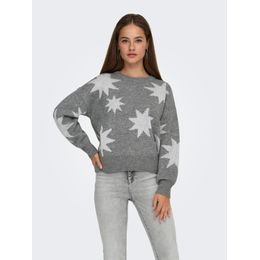 Rundhalspullover Only "ONLROSIE LS O-NECK GLITTER KNT", Damen, Gr. XL, medium grau melange pattern:silber glitter, Strick, Obermaterial: 47% Polyacryl, 33% metallisierte Fasern, 20% Polyester, gemustert, regular fit, Rundhals, Rippstrickb&uuml;ndchen, Pullover Rundhalspullover