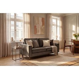 2-Sitzer Home Affaire "Pinto Skandi, 166 cm, Chenille, Struktur", braun, B:168cm H:89cm T:97cm, 100% Polyester, Sofas, 2-Sitzer, mit Keder, Massivholzf&uuml;&szlig;e Eiche ger&auml;uchert, Wellenunterfederung