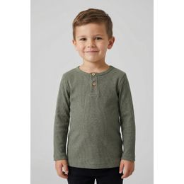 Langarmshirt name it "NMMKAB LS TOP NOOS", Jungen, Gr. 134/140, dusty olive, Feinripp, Obermaterial: 57% Baumwolle, 38% Modal, 5% Elasthan, meliert, normal normal, Rundhals, abgesteppte Kante, Shirts Langarmshirt, Im Henley-Stil - mit kurzer Knopfleise, normal geschnitten