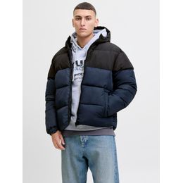 Jack & Jones Steppjacke JACK & JONES "JJMAZE PUFFER HOOD", Herren, Gr. L, sky captain detail:schwarz blocking, Web, Obermaterial: 100% Polyester, regular fit, Jacken Steppjacke
