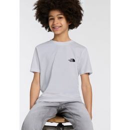 T-Shirt The North Face "TEEN S/S SIMPLE DOME TEE", Jungen, Gr. S (122/128), wei&szlig;, Single Jersey, Obermaterial: 60% Baumwolle, 40% Polyester, unifarben, normal, Rundhals, eingesetzt eingefasste Kante, Shirts T-Shirt, sportlicher Stil, Kurzarm, mit Logodruck, aus Baumwollmischung
