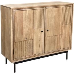Kommode Sit "Schrank Retro &ndash; Lamellen‑Front & kunstvolle Schnitzereien, massiv", natur, schwarz, B:100cm H:90cm T:40cm, Massivholz, Metall, Sideboards, Kommode
