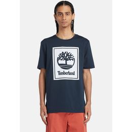 T-Shirt Timberland "STACK LOGO Short Sleeve Tee", Herren, Gr. S, blau (schwarz sapphire), Jersey, Obermaterial: 100% Baumwolle, bedruckt, Rundhals, abgesteppt, Shirts T-Shirt