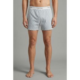 Schlafshorts "BOXER TRAD", Herren, Gr. M (50), N-Gr, icon cotton emblem chalk, gulf blau, Single Jersey, Obermaterial: 100% Baumwolle, Calvin Klein Underwear, Basic, klassisch kurz, Hosen Schlafshorts, mit Muster