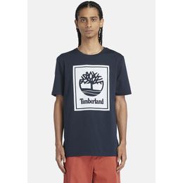 T-Shirt Timberland "STACK LOGO Short Sleeve Tee", Herren, Gr. M, blau (schwarz sapphire), Jersey, Obermaterial: 100% Baumwolle, bedruckt, Rundhals, abgesteppt, Shirts T-Shirt