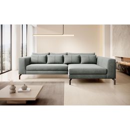 Ecksofa Home Affaire "Cross, mit softem Sitz, L-Form, wendbare Zierkissen, Breite 284 cm", grau (schiefergrau), B:284cm H:82cm T:172cm, 100% Polyester, Sofas, Ecksofa, Couch mit vielen Kissen, stylische Kreuznaht, elegante Metallf&uuml;&szlig;e