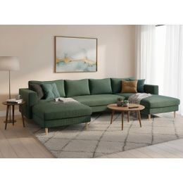 Wohnlandschaft Trendmanufaktur "Amazing, wahlw. mit Schlaffunktion & Bettkasten, Fu&szlig; Buche lackiert", dunkelgr&uuml;n, B:305cm H:81cm T:161cm, Sofas, Wohnlandschaft, Sofa in U-Form, in Cord oder Struktur, Breite 305 cm
