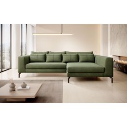 Ecksofa Home Affaire "Cross, mit softem Sitz, L-Form, wendbare Zierkissen, Breite 284 cm", gr&uuml;n (hunter), B:284cm H:82cm T:172cm, 100% Polyester, Sofas, Ecksofa, Couch mit vielen Kissen, stylische Kreuznaht, elegante Metallf&uuml;&szlig;e