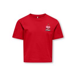 T-Shirt KIDS Only "KOGREX S/S PRINTED TOP JRS", M&auml;dchen, Gr. 146/152, barbados cherry print:cherries, Jersey, Obermaterial: 100% Baumwolle, unifarben, regular fit taillenlang, Rundhals, Shirts T-Shirt, mit s&uuml;&szlig;em Brustmotiv