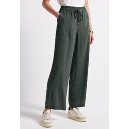Stoffhose Street One, Damen, Gr. 42, L&auml;nge 30, gr&uuml;n (mid gr&uuml;n), Web, Obermaterial: 83% Modal, 17% Polyester, unifarben, lang, Hosen Stoffhose, Sommerhose mit Crinkle-Struktur, Wide Leg