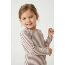 Langarmshirt KIDS Only "KMGMAUDE LIFE STRIPE LS TOP JRS NOOS", M&auml;dchen, Gr. 110, oatmeal stripes:rose braun, Jersey, Obermaterial: 66% Polyester, 30% Viskose, 4% Elasthan, geringelt, gestreift, figurbetont, Rundhals, Shirts Langarmshirt