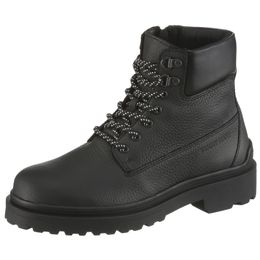 Schn&uuml;rboots Tommy Jeans "TJM LACE UP BOOT LEATHER", Herren, Gr. 43, schwarz, Leder, Lederimitat, Schuhe Schn&uuml;rboots, Schn&uuml;rstiefelette mit weich abgepolstertem Schaftrand
