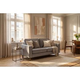 2-Sitzer Home Affaire "Pinto Skandi, 166 cm, Chenille, Struktur", grau, B:168cm H:89cm T:97cm, 100% Polyester, Sofas, 2-Sitzer, mit Keder, Massivholzf&uuml;&szlig;e Eiche ger&auml;uchert, Wellenunterfederung