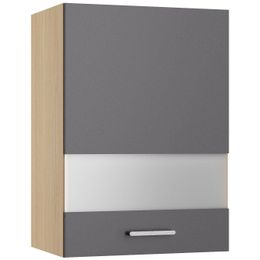 H&auml;ngeschrank KOCHSTATION "KS-Lucy", anthrazit, eiche hell, B:50cm H:70,4cm T:34,6cm, Schr&auml;nke, H&auml;ngeschrank, Breite 50 cm, mit 1 Segmentglast&uuml;r, 2 Einlegeb&ouml;den, Soft-Close