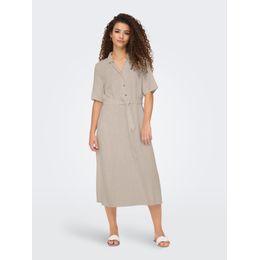 Jacqueline de Yong Blusenkleid JDY "JDYSAY 2/4 MIDI SHIRT DRESS WVN NOOS", Damen, Gr. XS, N-Gr, beige (oatmeal detail:melange), Web, Obermaterial: 55% Leinen, 45% Viskose, meliert, Kleider Blusenkleid, Sommerkleid