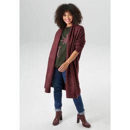 Strickjacke ANISTON PLUS, Damen, Gr. 46, rot (bordeaux meliert 19, 1327 tpx), Feinstrick, Obermaterial: 74% Polyacryl, 23% Polyester, 3% Elasthan, unifarben, figurumspielend kniefrei, Rippb&uuml;ndchen, Strickjacken Strickjacke, in kuscheliger Qualit&auml;t