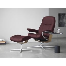 Relaxsessel stressless "Consul", rot (bordeaux batick), B:91cm H:102cm T:79cm, Leder BATICK: BATICK ist ein leicht korrigiertes, durchgef&auml;rbtes und genarbtes M&ouml;belleder, bei dem die meisten Unebenheiten und Spuren in der Regel entfernt wurden., Sessel, Relaxsessel, mit Cross Base, Gr&ouml;&szlig;e S, M & L, Holzakzent Eiche, in 2 Bezugsqualit&auml;ten lieferbar