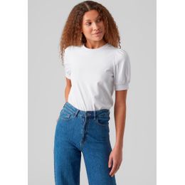 V&eacute;ro Moda T-Shirt VERO MODA "VMKERRY 2/4 O-NECK TOP VMA JRS NOOS", Damen, Gr. M, wei&szlig; (hellwei&szlig;), Jersey, Obermaterial: 100% Baumwolle, unifarben, figurumspielend h&uuml;ftlang, Rundhals, Puff&auml;rmel, Shirts T-Shirt, mit Rundhalsausschnitt