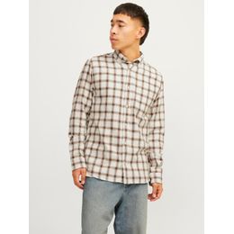 Jack & Jones Langarmhemd JACK & JONES "JPRBLUBROOK CHECK STRUCTURE L/S SHIRT SN", Herren, Gr. S, N-Gr, wei&szlig; (cloud dancer), Web, Obermaterial: 100% Baumwolle, kariert, regular fit, Hemden Langarmhemd
