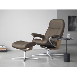 Relaxsessel stressless "Consul", braun (mole batick), B:82cm H:102cm T:72cm, Leder BATICK: BATICK ist ein leicht korrigiertes, durchgef&auml;rbtes und genarbtes M&ouml;belleder, bei dem die meisten Unebenheiten und Spuren in der Regel entfernt wurden., Sessel, Relaxsessel, mit Cross Base, Gr&ouml;&szlig;e S, M & L, Holzakzent Eiche, in 2 Bezugsqualit&auml;ten lieferbar