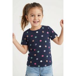 T-Shirt Tom Tailor, M&auml;dchen, Gr. 104/110, dunkelblau multicolor dot, Single Jersey, Obermaterial: 95% Baumwolle, 5% Elasthan, bedruckt, regular fit normal, Rundhals, Shirts T-Shirt, mit All-Over Print