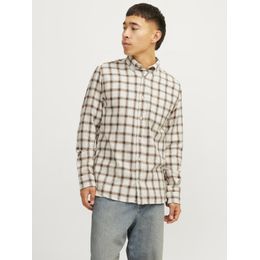 Jack & Jones Langarmhemd JACK & JONES "JPRBLUBROOK CHECK STRUCTURE L/S SHIRT SN", Herren, Gr. XS, N-Gr, wei&szlig; (cloud dancer), Web, Obermaterial: 100% Baumwolle, kariert, regular fit, Hemden Langarmhemd