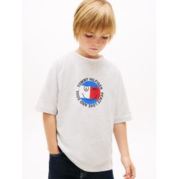 T-Shirt Tommy Hilfiger "FUN FLAG GRAPHIC", M&auml;dchen, Gr. 4 (104), light grau heather, Single Jersey, Obermaterial: 100% Baumwolle, bedruckt, meliert, regular fit normal, Rundhals, Raglan&auml;rmel, Shirts T-Shirt, Kinder bis 16 Jahre, Druck