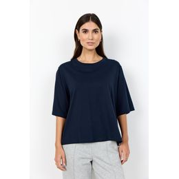 T-Shirt soyaconcept "SC-DERBY 165", Damen, Gr. L, navy, Single Jersey, Obermaterial: 100% Baumwolle, unifarben, bequem h&uuml;ftlang, Rundhals, weit, Shirts T-Shirt
