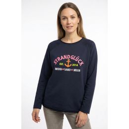 Sweatshirt Zwillingsherz "Strandgl&uuml;ck", Damen, Gr. SM (S/M), blau (marine), Sweatware, Obermaterial: 50% Baumwolle, 50% Polyester, unifarben mit Farbeinsatz, comfort fit h&uuml;ftlang, Rundhals, Sweatshirts Sweatshirt, mit Used-Look Kanten