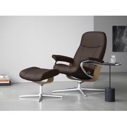 Relaxsessel stressless "Consul", braun (braun batick), B:82cm H:102cm T:72cm, Leder BATICK: BATICK ist ein leicht korrigiertes, durchgef&auml;rbtes und genarbtes M&ouml;belleder, bei dem die meisten Unebenheiten und Spuren in der Regel entfernt wurden., Sessel, Relaxsessel, mit Cross Base, Gr&ouml;&szlig;e S, M & L, Holzakzent Eiche, in 2 Bezugsqualit&auml;ten lieferbar