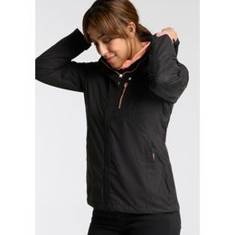 Regenjacke Killtec, Damen, Gr. 46, schwarz, Popeline, Obermaterial: 100% Polyester, mit verstellbarem Klettverschluss, Jacken Regenjacke, Wasser- & winddicht & leicht & abzippbarer Kapuze