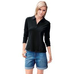 Poloshirt Heine "Poloshirt", Damen, Gr. 42, schwarz, 95% Baumwolle, 5% Elasthan, unifarben, Shirts Poloshirt