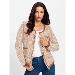 Strickjacke Heine, Damen, Gr. 46, gelb (camel, champagner, meliert), 55% Baumwolle, 23% Polyester, 22% Polyacryl, meliert, Strickjacken Strickjacke