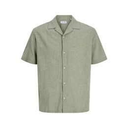 Jack & Jones Kurzarmhemd JACK & JONES "JJESUMMER LINEN BLEND RESORT SHIRT SS SN", Herren, Gr. M, N-Gr, new sage, Web, Obermaterial: 70% Baumwolle, 30% Leinen, unifarben, relaxed fit normal, V-Ausschnitt, Hemden Kurzarmhemd, Baumwollmischung, relaxed fit