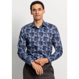Langarmhemd OLYMP "Level Five body fit", Herren, Gr. 38, N-Gr, blau (rauchblau), Web, Obermaterial: 97% Baumwolle, 3% Elastolefin, gemustert, slim fit, eingesetzt Manschette, Hemden Langarmhemd, mit modischem Print, Langarm