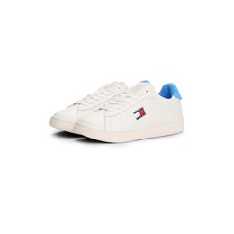 Plateausneaker Tommy Jeans "ARCHIVE' 98", Damen, Gr. 42, bunt (sanftes wei&szlig;, blau), Nappaleder, Textil, unifarben mit Farbeins&auml;tzen, Basic, Schuhe Plateausneaker, Freizeitschuh, Halbschuh, Schn&uuml;rer mit Kontrastbesatz an der Ferse