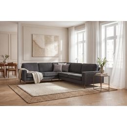Ecksofa Home Affaire "Pinto Skandi, 290 cm, Chenille, Struktur, Ottomane links / rechts", dunkelgrau, B:290cm H:89cm T:250cm, 100% Polyester, Sofas, Ecksofa, mit Keder, Massivholzf&uuml;&szlig;e Eiche ger&auml;uchert, Wellenunterfederung