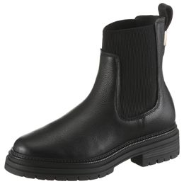 Winterboots Tommy Hilfiger "TH PLAQUE PEBBLE CHELSEA WARM", Damen, Gr. 38, schwarz, Leder, Schuhe Winterboots, Chelseaboots, Schlupfboots, Stiefelette mit praktischer Anziehlasche