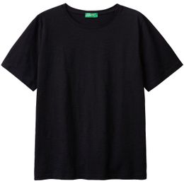 T-Shirt, Damen, Gr. XS (34), schwarz, Single Jersey, Obermaterial: 100% Baumwolle, United Colors Of Benetton, unifarben, Basic, figurumspielend h&uuml;ftlang, Rundhals, eingesetzt abgesteppte Kante, Shirts T-Shirt, in cleaner Basic-Optik